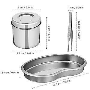 iplusmile Medical Tray Stainless Steel Instrument Tray Sterilizer Surgical Tray with Sterilizing Jar and Tweezer