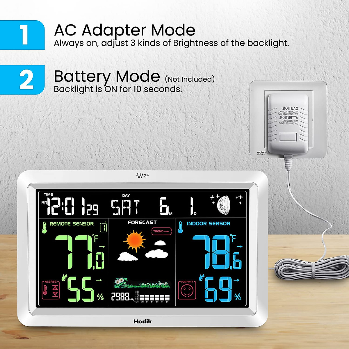Weather Station with Atomic Clock Indoor Outdoor Thermometer Wireless, Humidity and Temperature Monitor Barometer Hygrometer with High Precision Sensor White