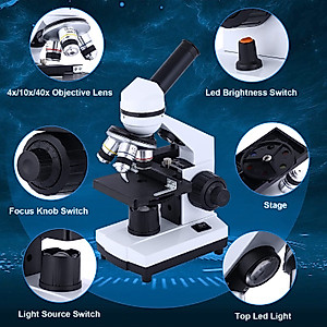 Woehrsh Compound MonocularMicroscope40X-2000X, Double LED with Illumination, with Slide Set, Telephone Adapter, Compound Microscope Suitable for Laboratory School Home Education use