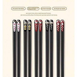 Fiberglass Chopsticks Reusable Korean Japanese Chinese Chop sticks, 5 Pairs 9 1/2 inch Black, Dishwasher safe, Non-slip Stripe gift-box Pack Cool Chopstick