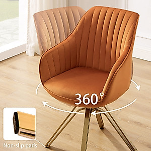 Art Leon Mid Century Modern Swivel Accent Chair, Desk Chair No Wheels, Fabric Upholstered Armchair with Gold Legs, Chair for Bedroom, Cinnamon