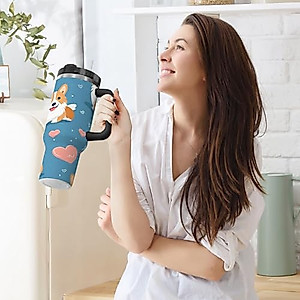 FRCSDIY Cartoon Dog Insulated Tumbler with Handle and Straw Lid,40oz Leakproof Stainless Steel Cup BPA-Free Water Bottle