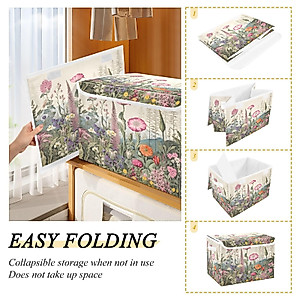 xigua Storage Basket Wildflowers Storage Boxes with Lids and Handle, Large Storage Cube Bin Collapsible for Shelves Closet Bedroom Living Room, 16.5x12.6x11.8 Inch
