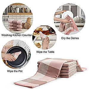 PiccoCasa 100% Cotton Terry Kitchen Towels, Big Buffalo Check, 6 Pack Soft Absorbent (13 x 29 Inch) Quick Dry Dish Towels - Pink, White