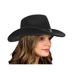 Western Cowboy Hat for Men Women Classic Fedora Hat with Buckle Belt Size:M-L (US, Alpha, Medium, Black)