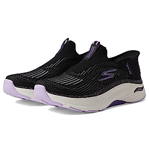 Skechers Women's Max Cushioning Arch Fit Fluidity Hands Free Slip-Ins Sneaker, Black/Purple, 8.5