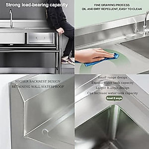 sdneNest Stainless Steel Kitchen Single Bowl Utility Sink with Hot & Cold Water Faucet - Left Slot Stainless Steel Outdoor Laundry Sink with Drawer.120x50x80cm