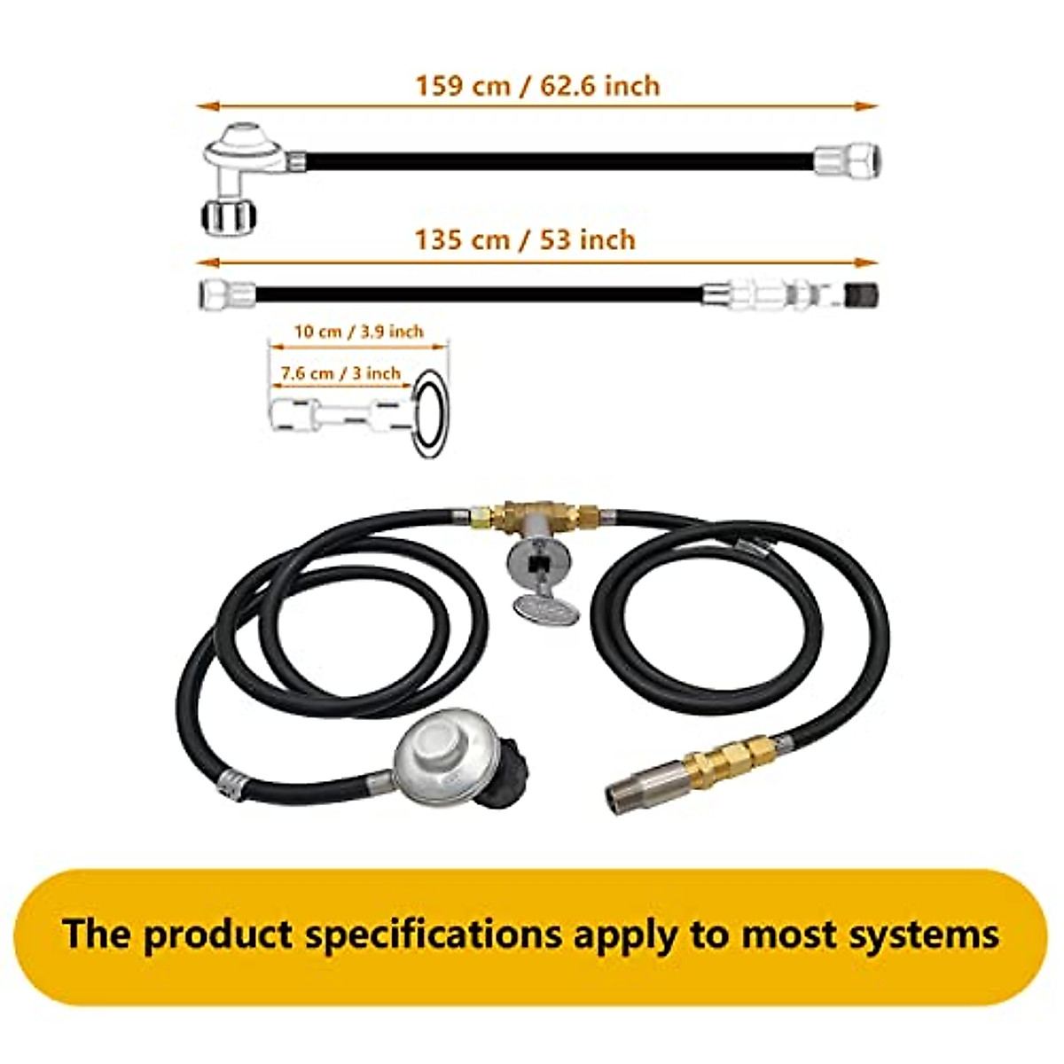5FT Fire Pit Installation Kit of Replacement Parts, Propane Gas Connector with 1/2" Chrome Key Control Valve, 150K BTU Connection Hose