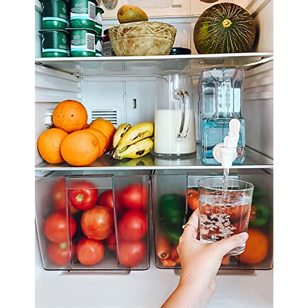 Water drink dispenser for fridge. 1.5 Gal. Pitcher Refrigerator. Reusable PETG plastic bottle with faucet, spigot. Pur water jug. Tank for drinks, cocktails, juice. Zero BPA.beach, camping. (1.5Gal)