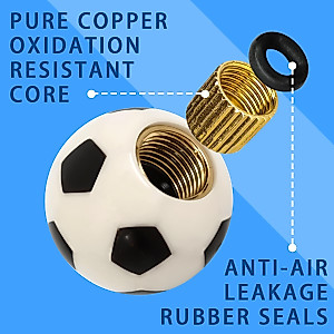 QILISEN Car Tire Valve Caps 4 Pack, Soccer Ball Valve Stem Covers Built-in Brass Core, Universal Tire Caps Suitable for Cars, Trucks, SUVs