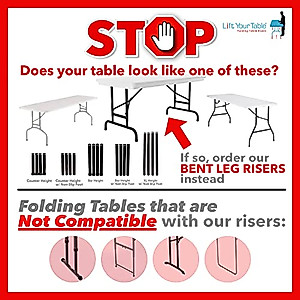 Lift Your Table® Folding Table Risers, Easy-to-Use Straight Leg Folding Table Extensions, Counter Height, Raises Folding Tables 8” Inches. Durable, Sturdy. Set of 4, Black, Made in The USA