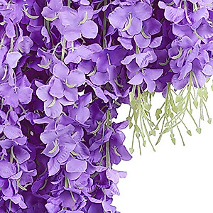24 Pack Wisteria Flower Vines Garland, 3.75 Feet Artificial Flower Strings, Fake Hanging Flowers, Silk Wisteria Garland Flowers, Wisteria Vine for Wedding, Garden, Wall Decoration (Purple Blue)