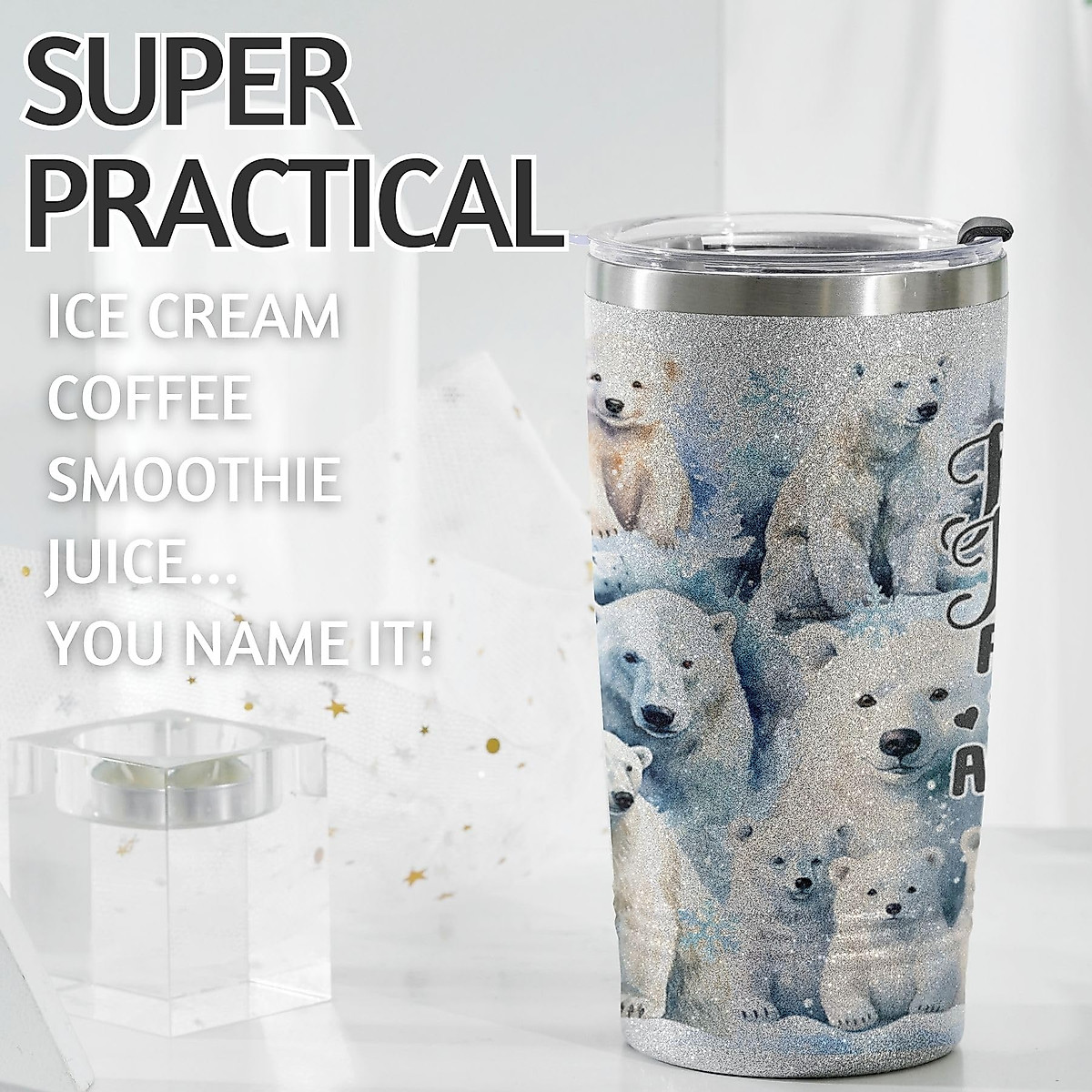 Onebttl Polar Bear Gifts for Women, Polar Bear Coffee Mug for Polar Bear Lovers, Girls, Pola Bears Are My Spirit Animals, Stainless Steel Tumbler 20oz