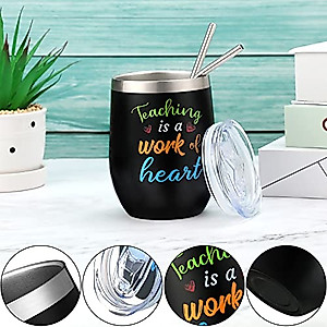 Hotop 11 Pcs Teacher Appreciation Gift Basket for Women Includes Christmas Tote Bag Cosmetic Bag, Wine Tumbler, Bookmark, Ceramic Pen Holder, Apple Keychain, Notebook, Socks and Cards from Students