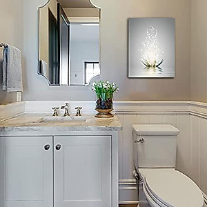 LZIMU Zen Canvas Wall Art White Lotus Flower Bloom in Water Picture Prints Wall Decor Framed Grey Painting for Yoga Spa Meditation Spiritual Room Decor (12x18in (30x45cm), Zen Artwork-3)