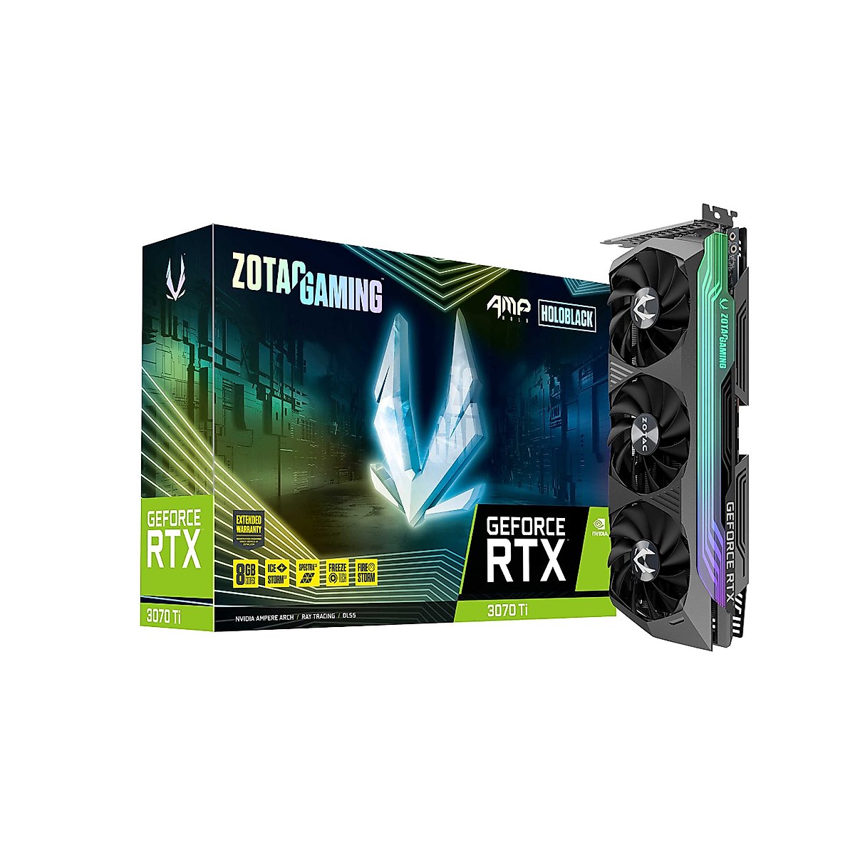 ZOTAC GeForce RTX™ 3070 Ti AMP Holo 8GB GDDR6X 256-bit 19 Gbps PCIE 4.0 Gaming Graphics Card, HoloBlack, IceStorm 2.0 Advanced Cooling, Spectra 2.0 RGB Lighting, ZT-A30710F-10P