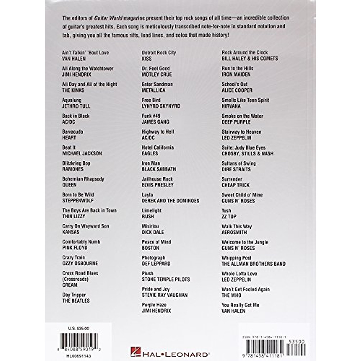 Guitar World's 50 Greatest Rock Songs of All Time (Guitar Recorded Versions)