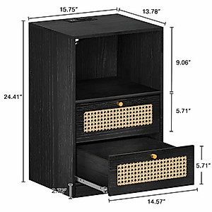 Yoobure Black Nightstand with Charging Station, Bed Side Table/Night Stand with Drawers, Modern Nightstands with USB Ports & Outlets for Bedroom, Living Room, Home Office