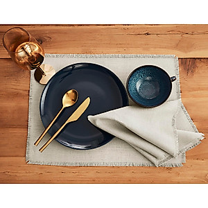 Solino Home Fringe Linen Placemats Natural – 100% Pure Linen Cloth Fabric Placemats Set of 4 – 14 x 19 Inch Washable Dining Place Mats for Spring, Summer, Indoor, Outdoor