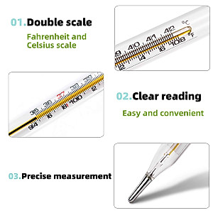 Ruiyx Glass Oral Temperature for Fever Test, Temperature Axillar Temperature 94-108 °F Armpit Fast Reading Fever Indicator