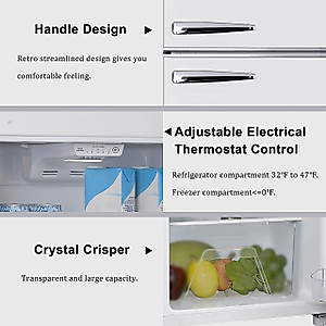 Galanz GLR10TWEEFR Retro Refrigerator with Top Freezer Frost Free, Dual Door Fridge, Adjustable Electrical Thermostat Control, 10 cu ft, White