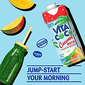 Vita Coco Coconut Water, Peach & Mango - Naturally Hydrating Electrolyte Drink - Smart Alternative to Coffee, Soda, and Sports Drinks - Gluten Free - 16.9 Fl Oz (Pack of 12)