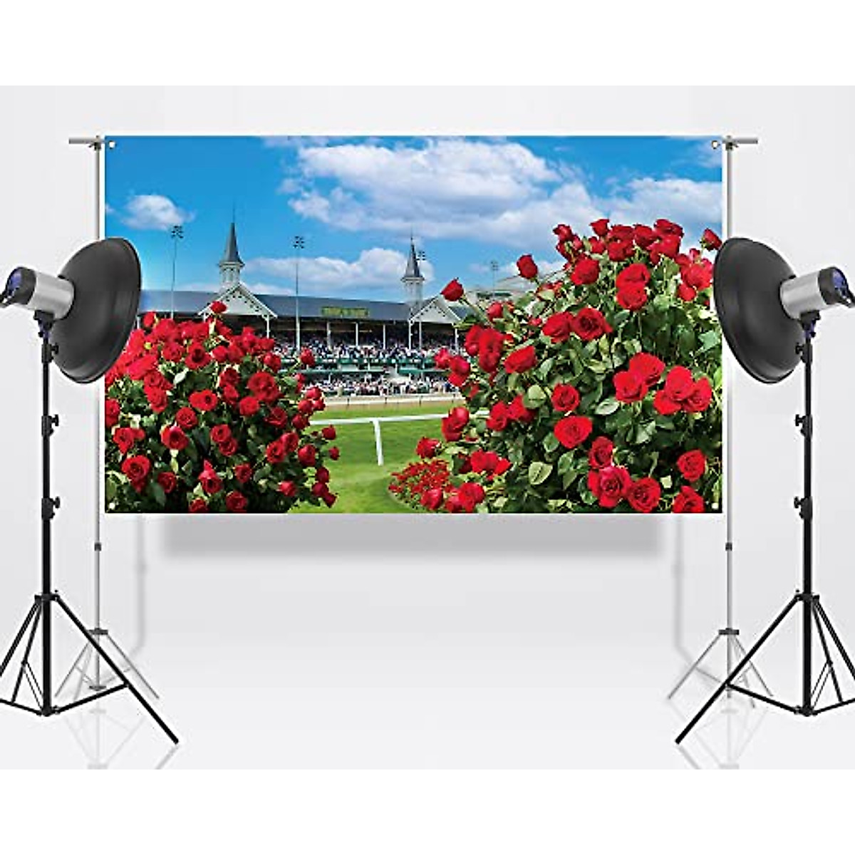 Nepnuser Kentucky Derby Photo Booth Backdrop Churchill Downs Horse Racing Party Decoration Run for The Roses Indoor Outdoor Wall Decor-5.9×3.6ft