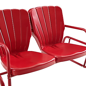 Crosley Furniture Ridgeland Retro Metal Outdoor Loveseat Glider, 2-Person Rocking Patio Bench for Porch, Bright Red Gloss