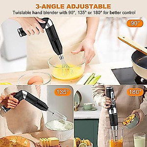 Cordless Immersion Blender: 4-in-1 Cordless Hand Blender Rechargeable, 21-Speed & 3-Angle Adjustable with 304 Stainless Steel Blades, Chopper, Beaker, Whisk and Beater for Milkshakes | Smoothies | Soup| Puree | Baby Food (Black)