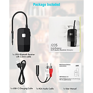 Golvery Upgraded Bluetooth 5.4 Receiver for Speaker, Wireless Audio Adapter for Home Audio Car Stereo with 3.5mm RCA Jack, 20 Hours Playtime, Dual Connection to 2 Phones, Easy Control ON/Off Slider
