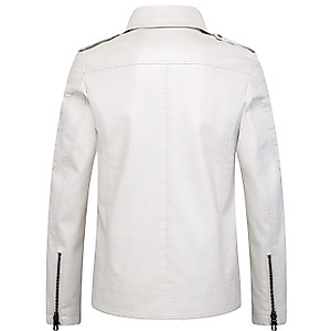 chouyatou Men's Vintage Asymmetric Zip Lightweight Faux Leather Biker Jacket (X-Large, White)