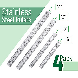 Mr. Pen Steel Rulers, 6, 8, 12, 14 inch Metal Rulers, Pack of 4