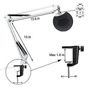 YOUSHARES Mic Stand with Pop Filter - Microphone Boom Arm Stand with Foam Cover Windscreen Compatible with white Blue Snowball iCE Mic by YOUSHARES