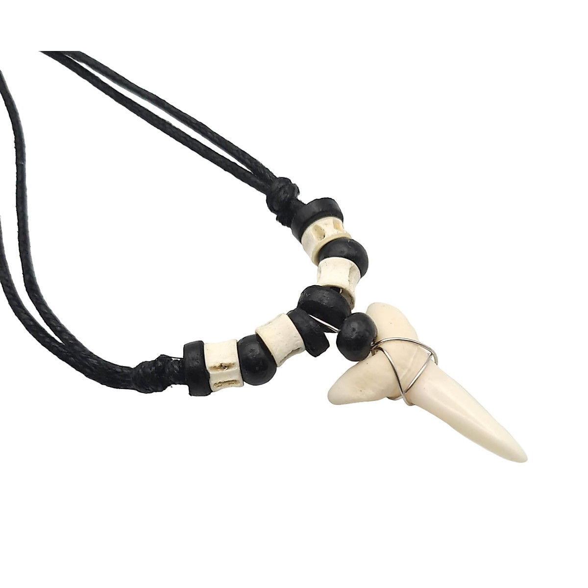Swimmi Genuine Shark Tooth Necklace for Men, Mako Shark Tooth Necklace, Handmade Wooden Beads adjustable Cords Shark Tooth Necklace for Women Jewelry EA200