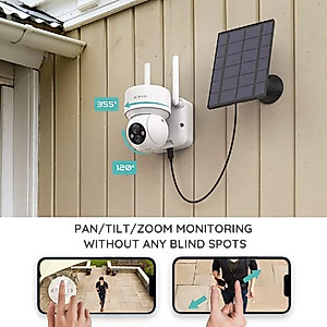 Solar Security Cameras Wireless Outdoor, 2K WiFi 360° PTZ Camera, Solar Powered Security Cameras with Spotlight & Siren, PIR Motion Detection, Color Night Vision, 2 Way Audio, 15000mAh Battery, Alexa