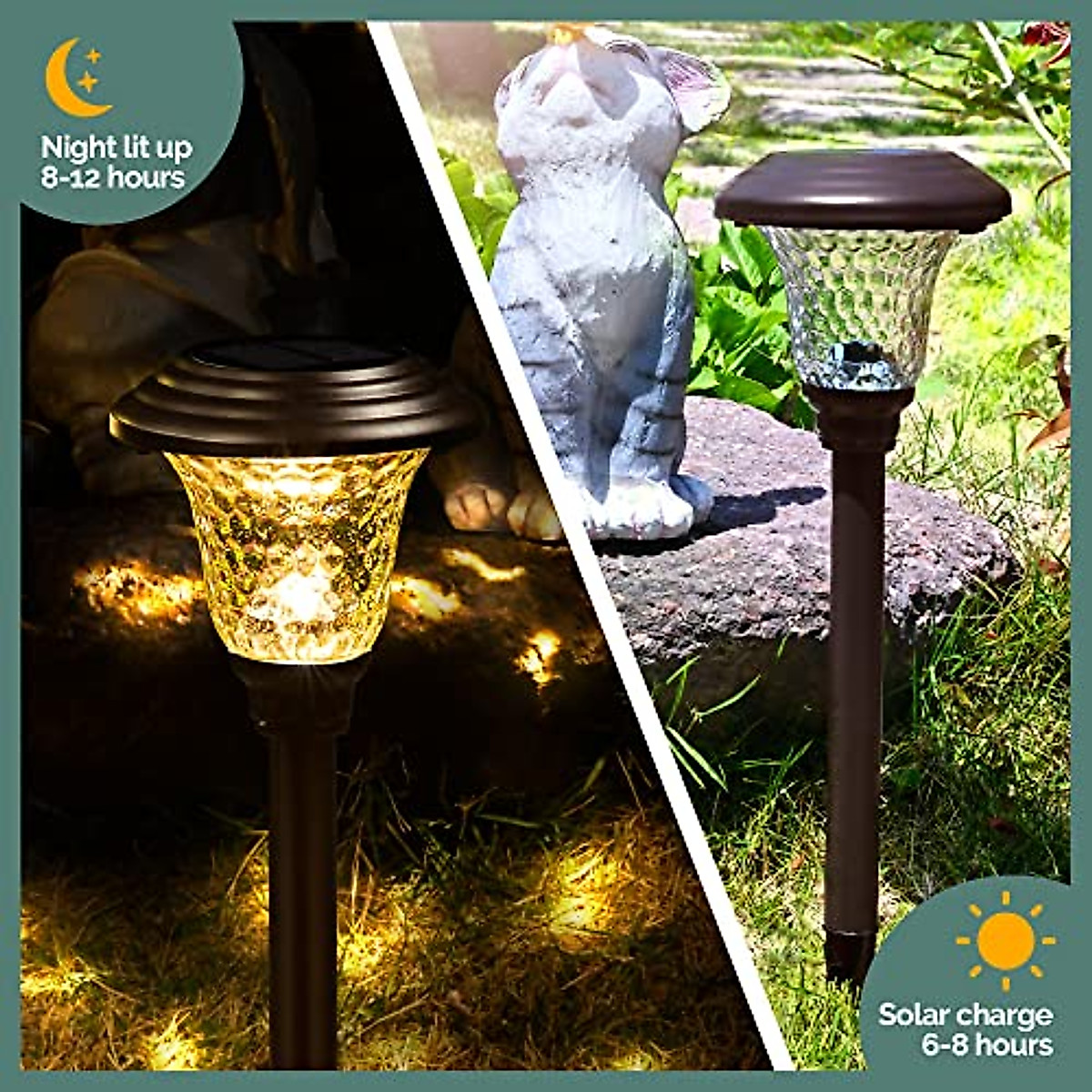 GIGALUMI 8 Pack Solar Pathway Lights, Solar Garden Lights Outdoor Warm White, Waterproof Led Path Lights for Yard, Patio, Landscape, Walkway (Brown)…