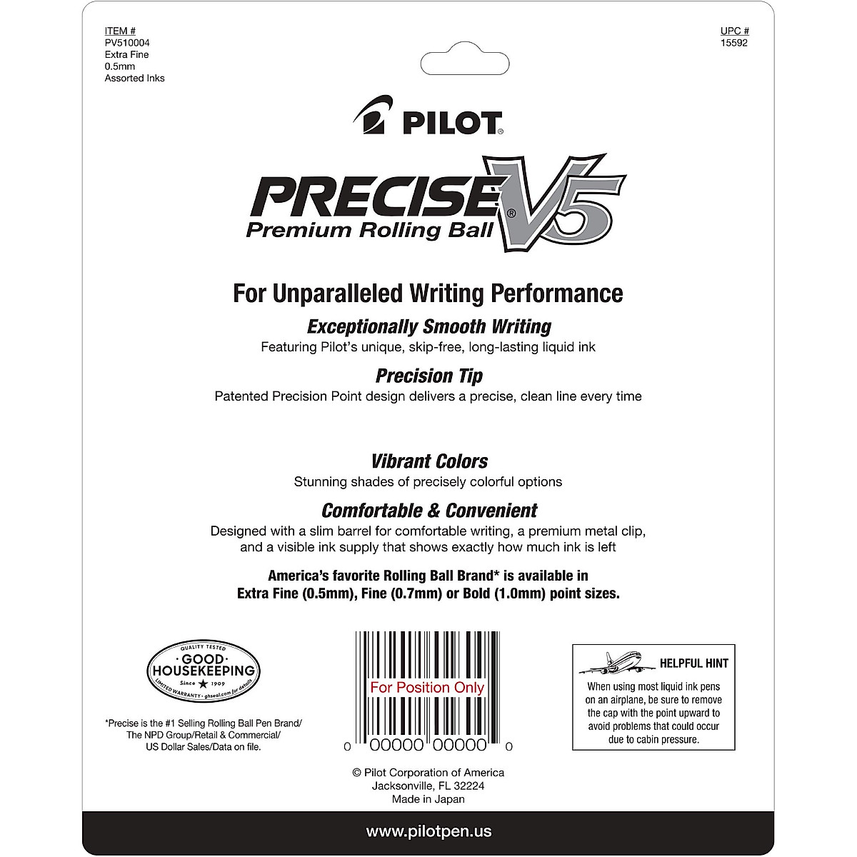 PILOT Precise V5 Stick Liquid Ink rollerball pens, Extra Fine Point, 0.5mm Bulk 10-pack of 5 Black Pens and 5 Blue Ink Color Pens, (15592)