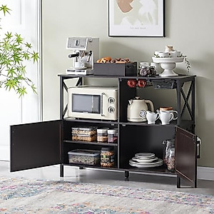 Lovitgo Buffet Cabinet with Coffee Station Organizer, Farmhouse Coffee Bar Cabinet with Adjustable Shelves, Wooden Sideboard, Kitchen Buffet Furniture for Kitchen Dinning Room Living Room Hallway