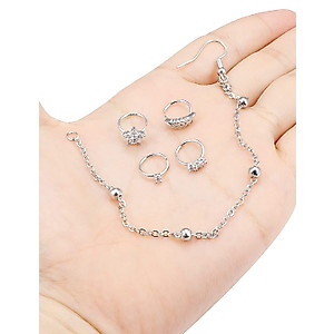 Boernfnso Nose Rings Hoop Chain Nose Septum Ring CZ Diamonds Surgical stainless steel Nose Rings with Chain Nose to Ear Chain Nose Ring Body Jewelry, Silver Tone