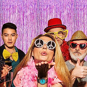 Miliocry 2 Pack 3.3 x 8 ft Pink Foil Fringe Curtains, Metallic Tinsel Curtain Backdrop for Parties, Door Wall Streamers, Glitter Streamer for Birthday, Photo Booth Props, Christmas Party Decor