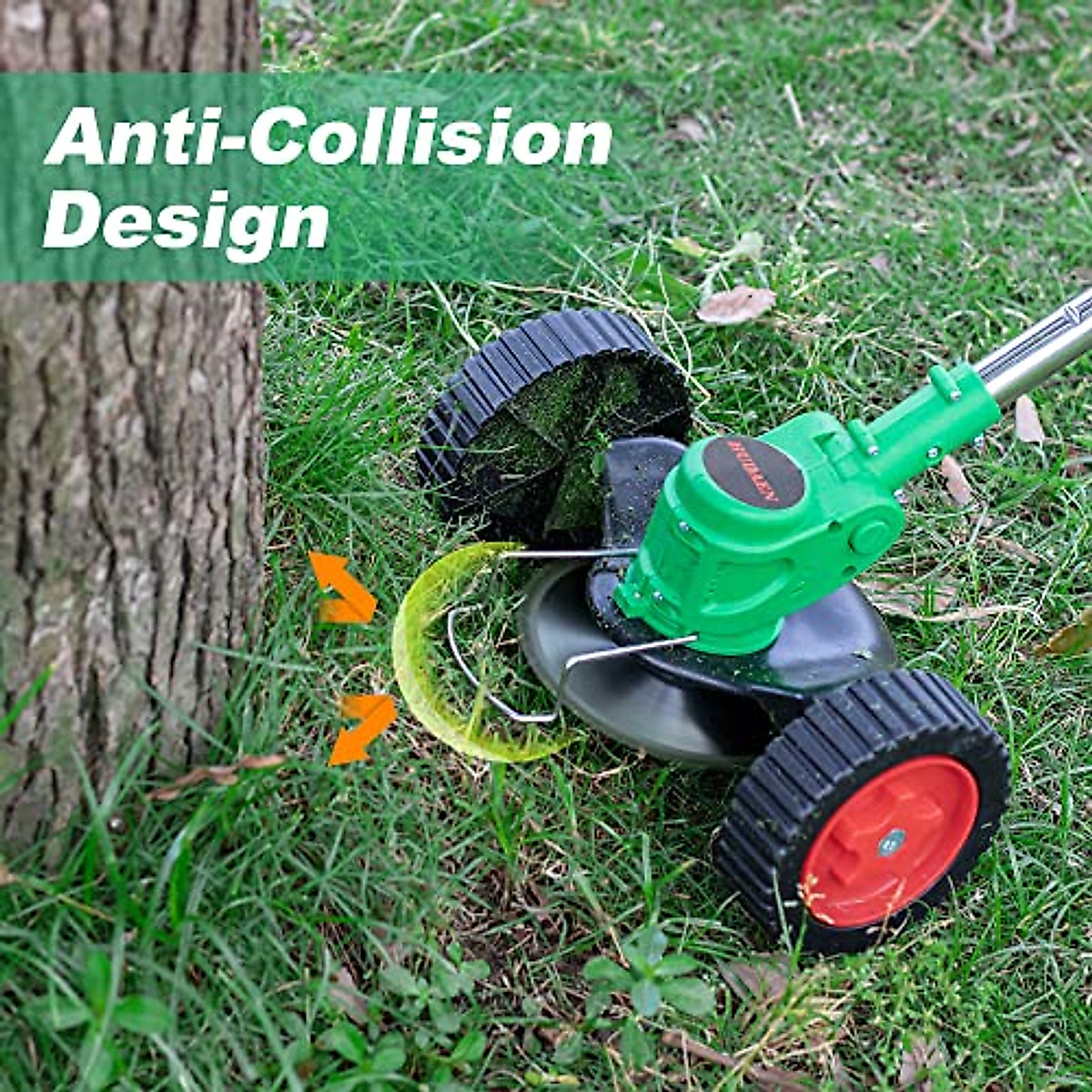 HUDAEN Cordless Grass Trimmer Weed Wacker, 3-in-1 String Trimmer Lawn Edger with 21V 2Ah Li-ion Battery for Garden and Yard with Wheel, Lightweight Adjustable Height Weed Eater Tool (Green)