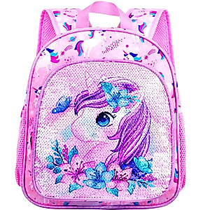 UFNDC Toddler Backpack for Girls, Kids Cute Unicorn Preschool Bookbag,Kindergarten Sequin School Bag