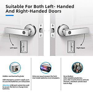 Keyless Entry Door Lock Smart Biometric Fingerprint Door Lock Safe Front Door Handle with Fingerprint Bluetooth App Key Unlock for Home Office Apartment Garage School Wooden Door by Nyboer (White)