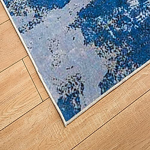 Modern Abstract Area Rug 5'3" X 7'6" Washable, Non Slip Rugs for Living Room Bedroom Dining Room Kids and Pets Friendly Nursery Kitchen Farmhouse, Indoor and Outdoor Carpets Dark Blue/Grey
