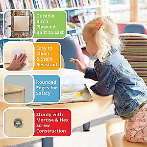 Wood Designs Time-2-Play Montessori Play Table, Reactangular Birch Plywood Red & Blue Lego Compatible Building Blocks Table Built-in Storage with Wheels for Kids [18”-29” Adjustable Legs]