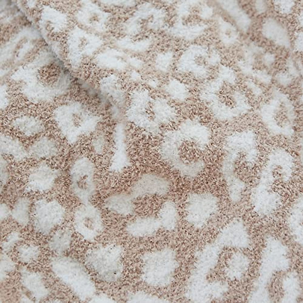 Leopard/Cheetah Print Throw Blanket, Fuzzy Soft Plush Stretchy Knitted Throw Blanket, for Bed and Couch, Khaki & Cream, 60" L x 50" W, Mid-Weight (3 Pounds)