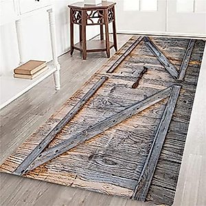 Rustic Long Runner Rug for Hallway,Barn Door Wooden Barnwood Farmhouse Vintage,Area Rug Non-Slip Floor Carpet for Living Room Bedroom Washable Doormat Entrance Kitchen Rugs