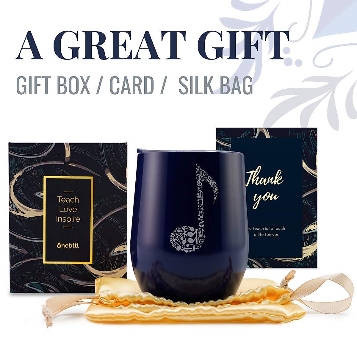 Onebttl Teacher Appreciation Gifts 12oz Wine Tumbler with Lid for Christmas, Appreciation Day, End of Term from Student - Music, Piano Teacher