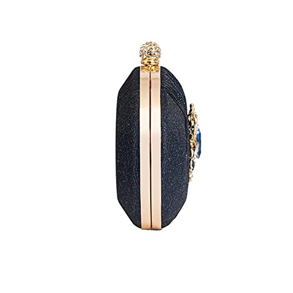 Mulian LilY Navy Blue Evening Bags For Women Pleated Glitter Rhinestone Crystal Brooch Clutch Purse With Detachable Chain Strap M268