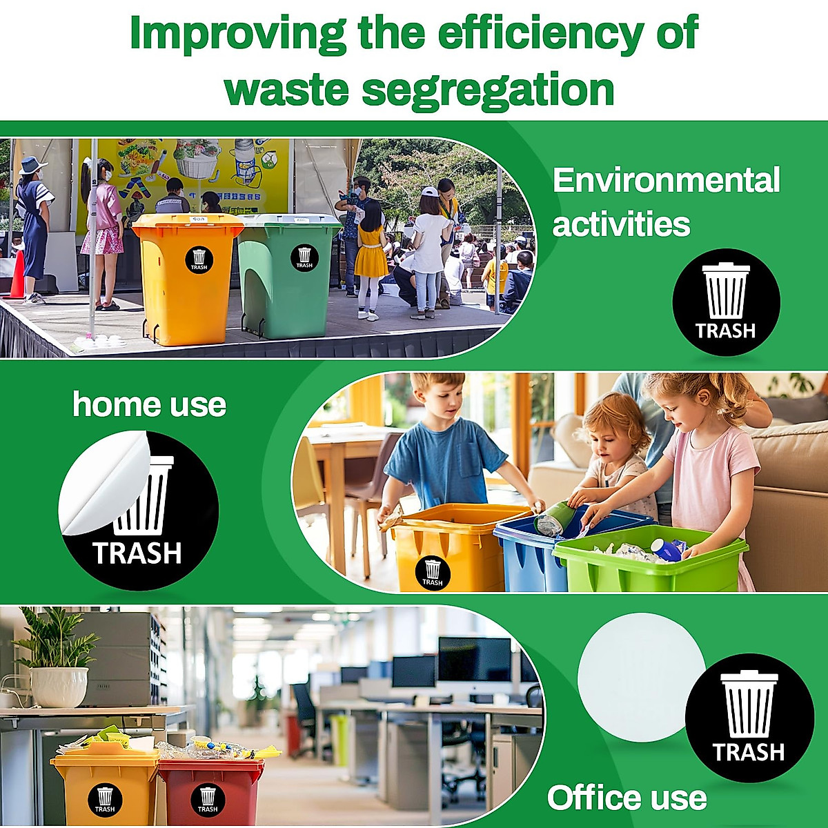 Sukh 6 PCS Trash Sticker - Recycle Stickers for Trash Can Adhesive Trash Sign Trash Can Labels Trash and Recycling Stickers for Trash Can for Trash Cans Indoor & Outdoor (Black)